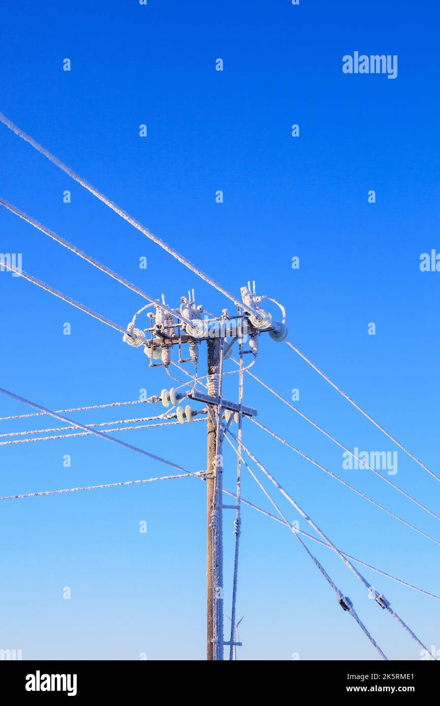 Electrical power pole with frost Stock Photo - Alamy