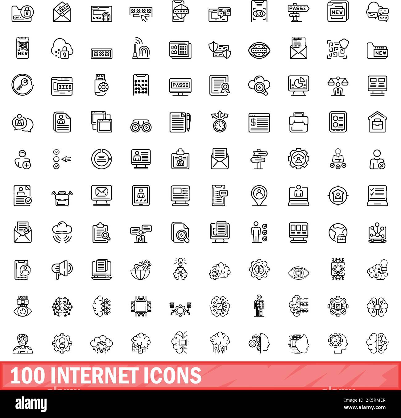 100 internet icons set. Outline illustration of 100 internet icons ...