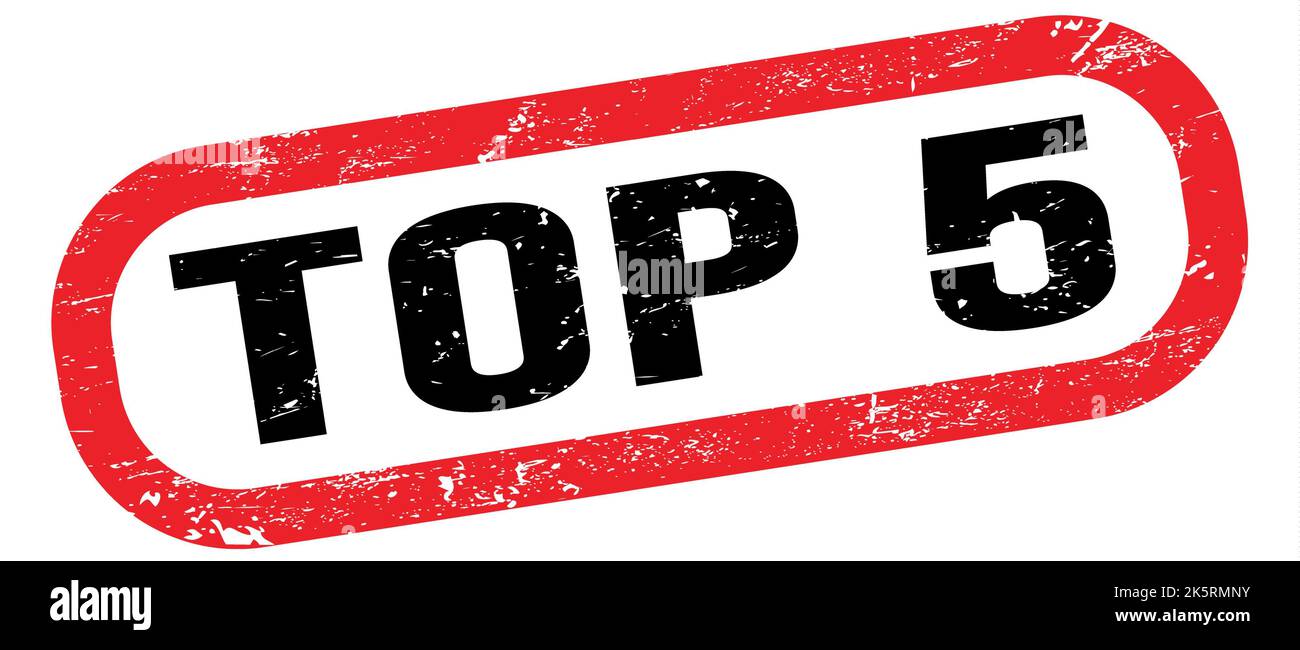 TOP 5, text on red-black rectangle stamp sign Stock Photo - Alamy