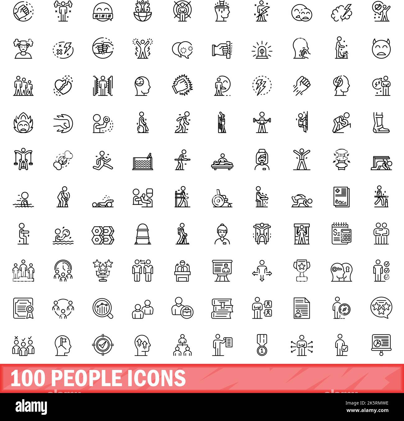 100 people icons set. Outline illustration of 100 people icons vector ...