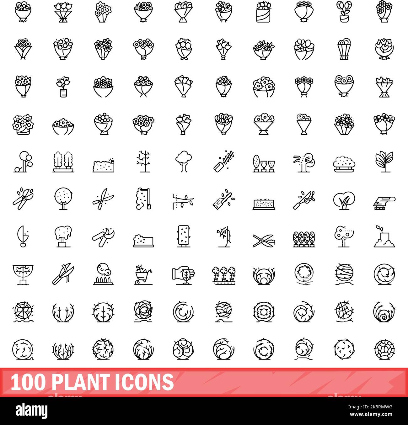 100 plant icons set. Outline illustration of 100 plant icons vector set ...
