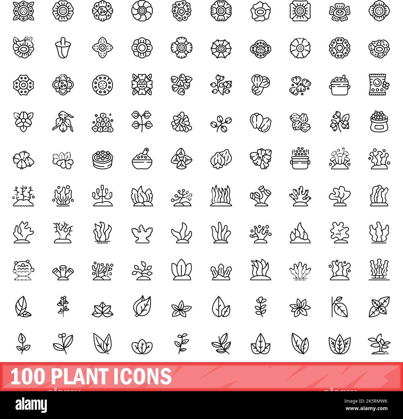 100 plant icons set. Outline illustration of 100 plant icons vector set ...