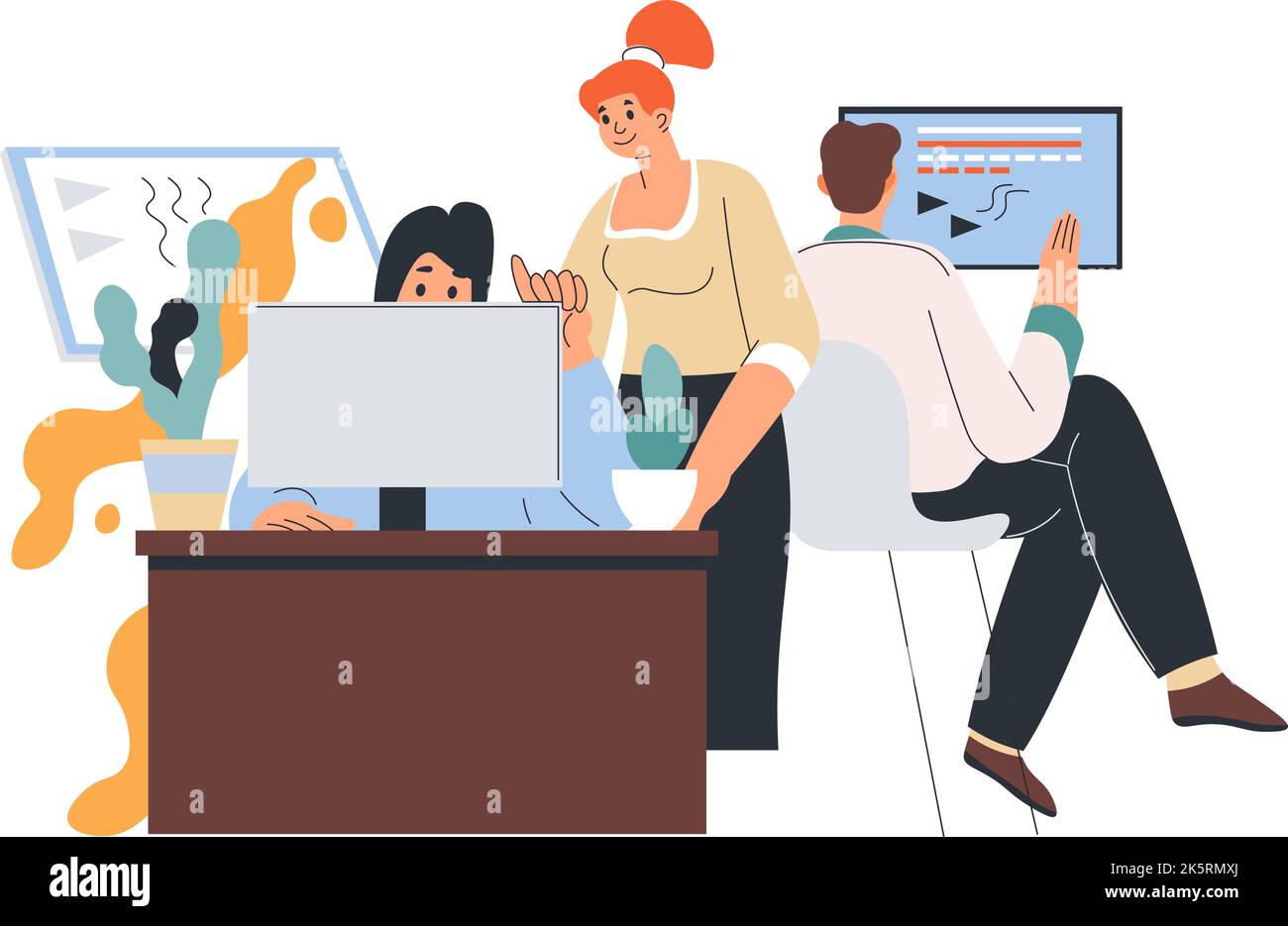 Teamwork employees working by computers in office Stock Vector Image ...