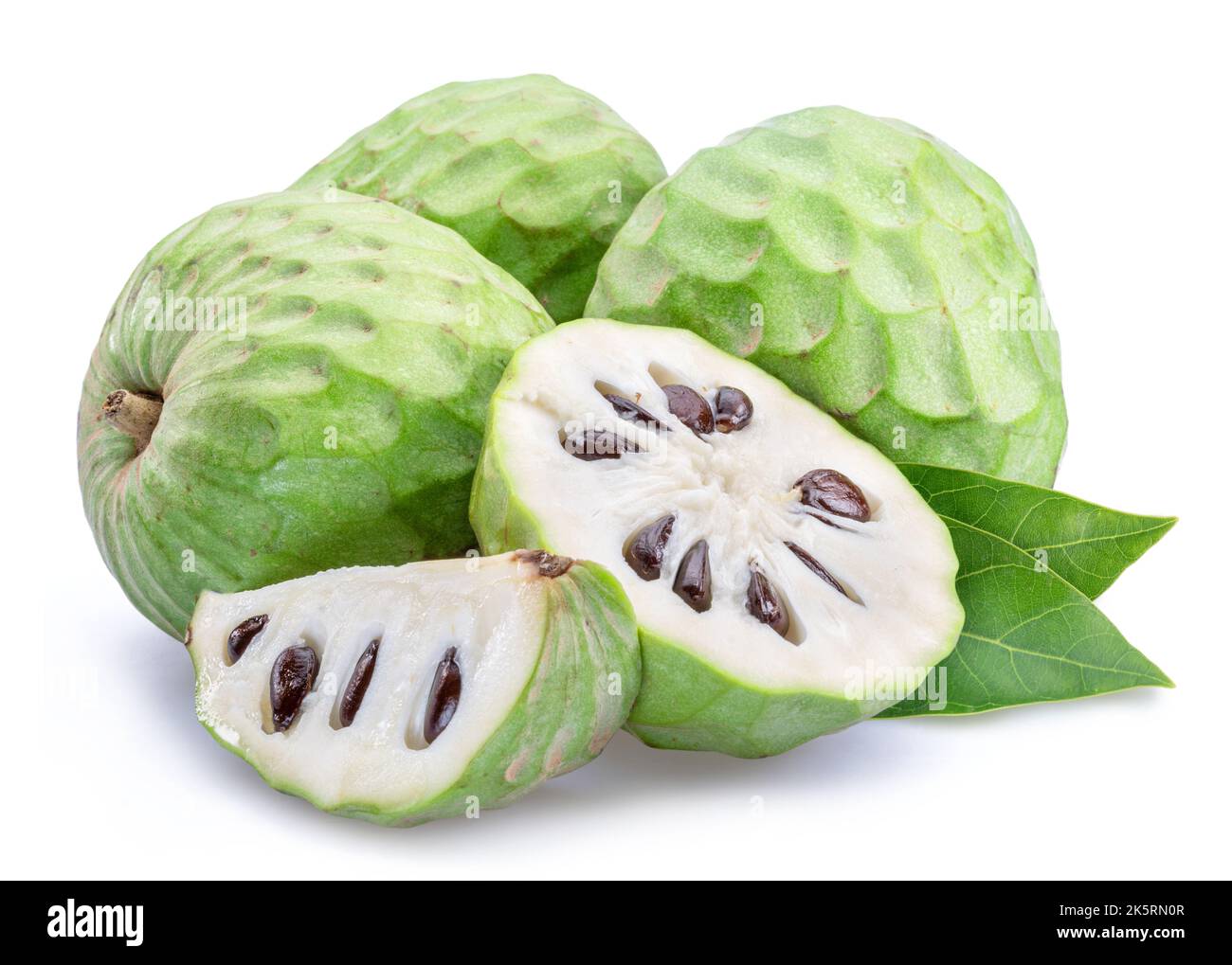 Custard apples or cherimoya fruits and slices of fruit isolated on ...