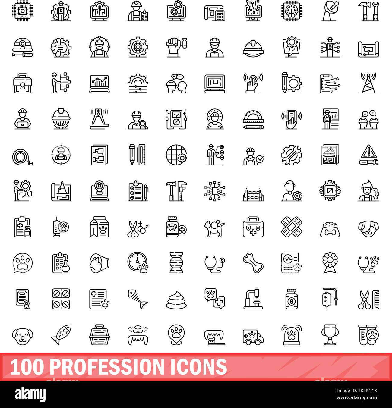 100 profession icons set. Outline illustration of 100 profession icons ...