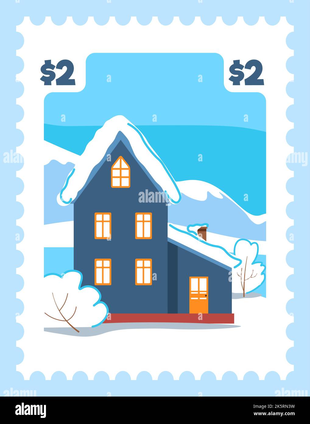 Winter city, building covered with snow post mark Stock Vector Image ...