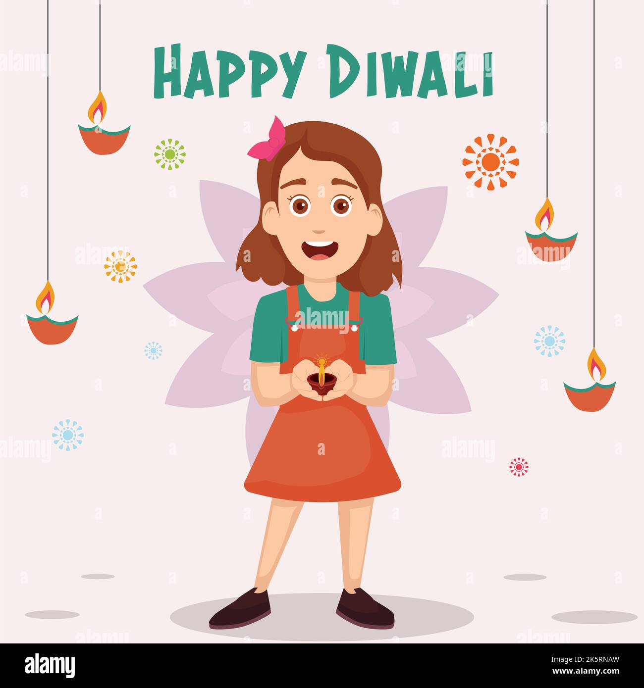 Cute Girl holding diwali lighting illustration Stock Photo - Alamy
