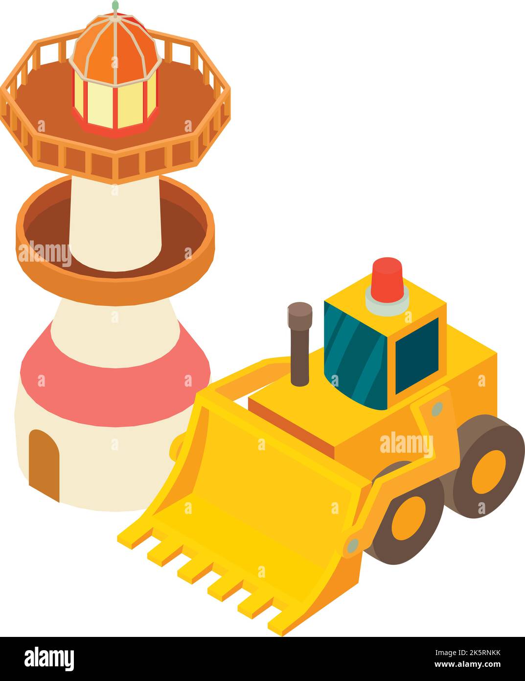 Work zone icon isometric vector. Yellow construction bulldozer near ...