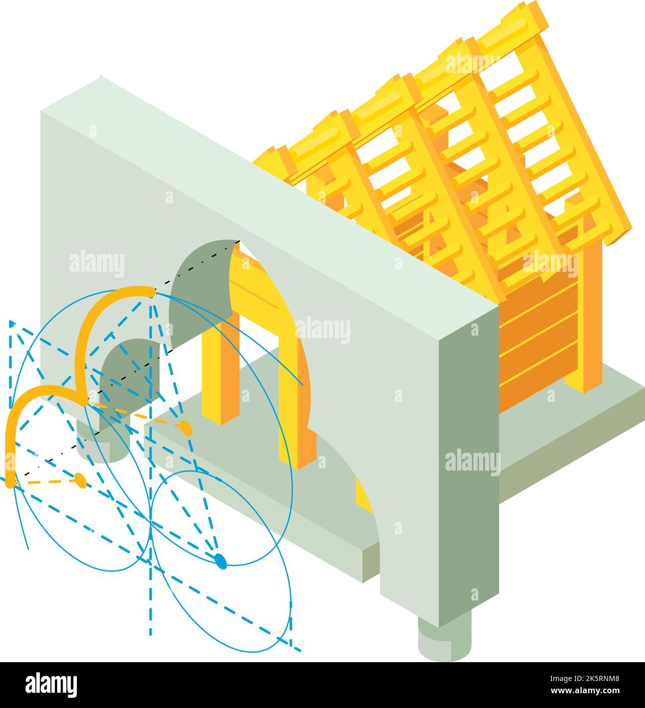 Building icon isometric vector. Arch project, wooden building under ...