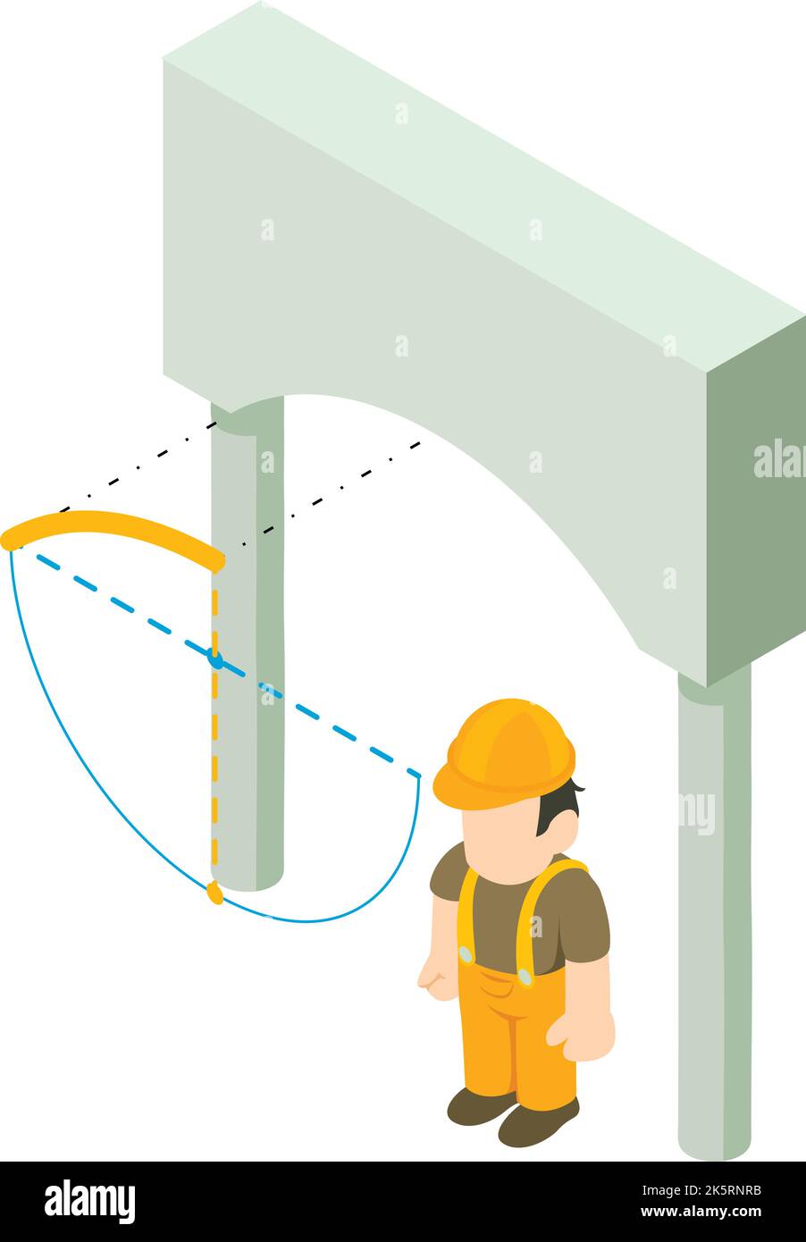 Engineering work icon isometric vector. Engineer man near model of arch ...