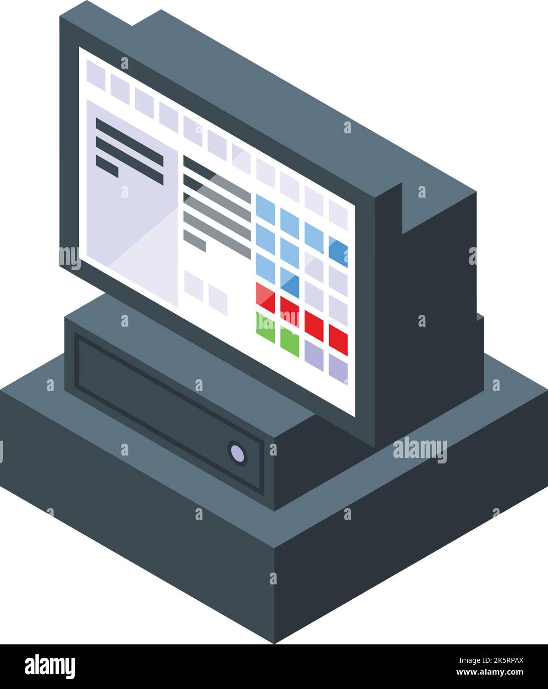 Retail cash screen icon isometric vector. Money receipt. Button control ...