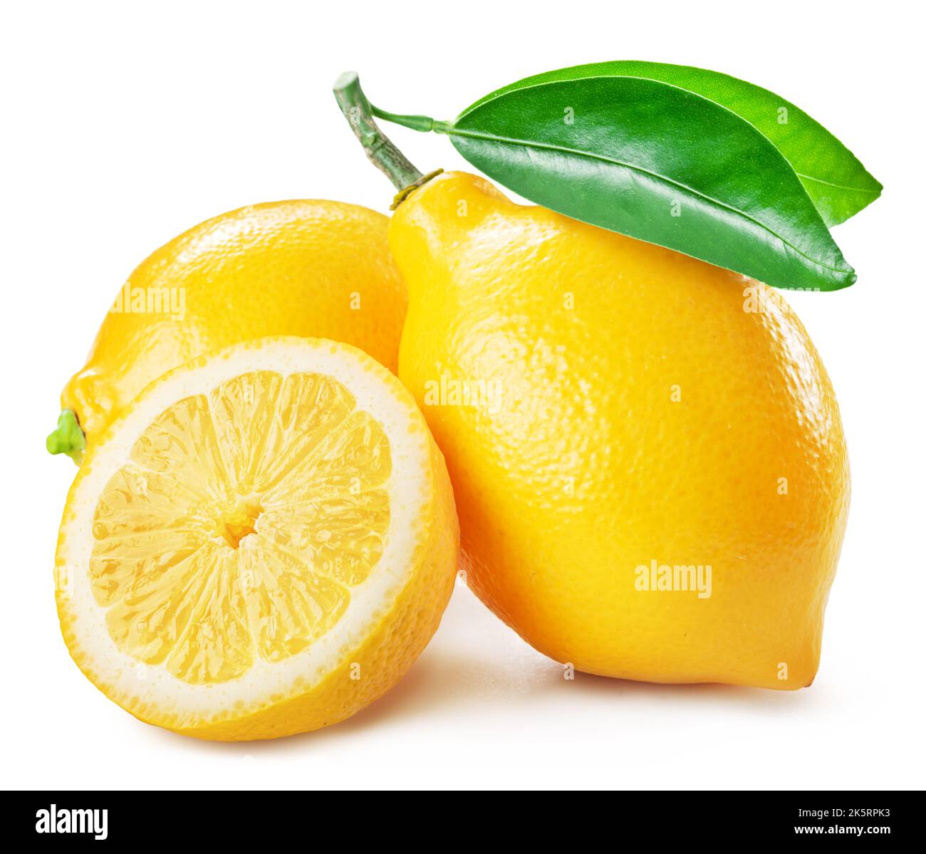Ripe lemon fruits with leaf isolated on white background Stock Photo ...