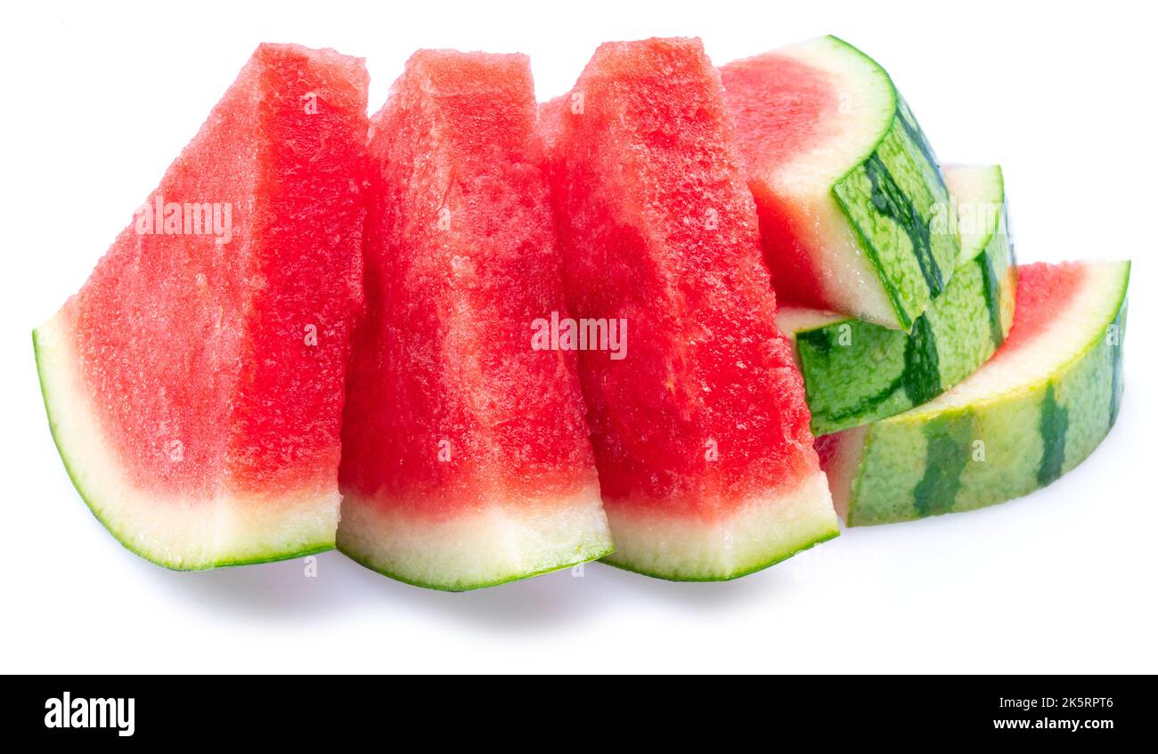 Three slices of watermelon without watermelon seeds isolated on white ...