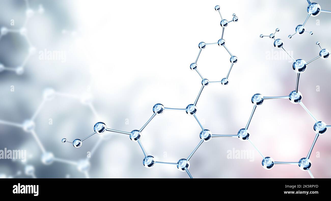 Horizontal banner with model of abstract molecular structure ...