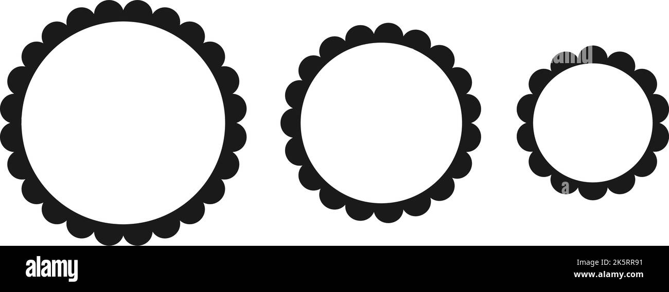 Circle scalloped frame. Scalloped edge round shape. Simple label and ...