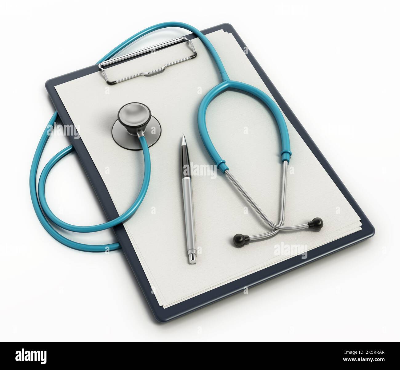 Patient medical record, stethoscope and pen. 3D illustration Stock ...