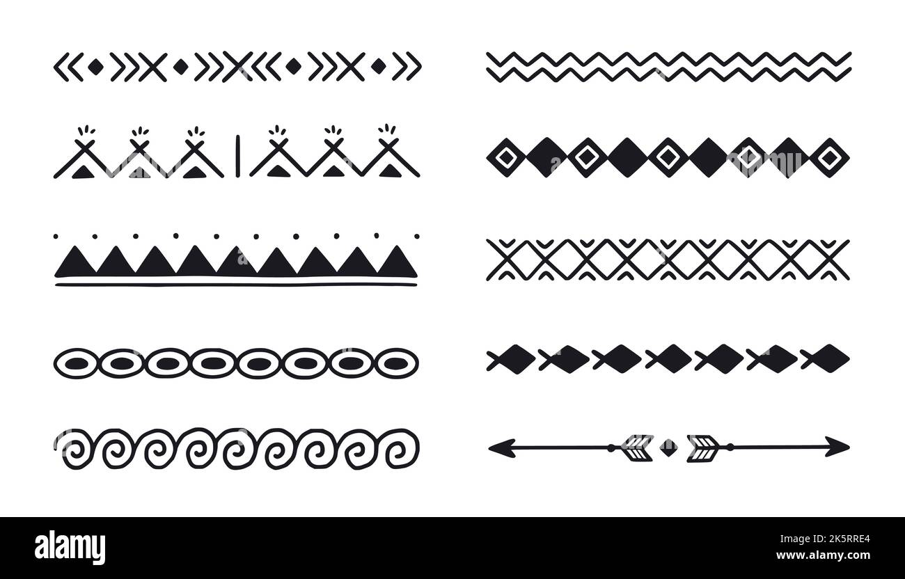 Hand drawn african folk motif, ethnic pattern set. Peru, mexican, aztec ...