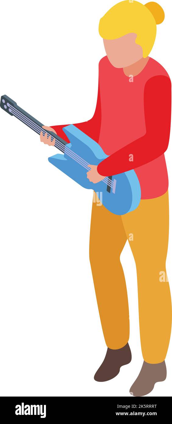 Girl guitar play icon isometric vector. Music school. Orchestra band ...
