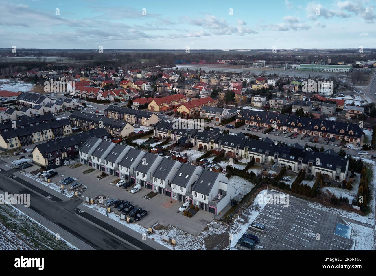 Winter season in Europe town, aerial view. Residential neighborhood ...