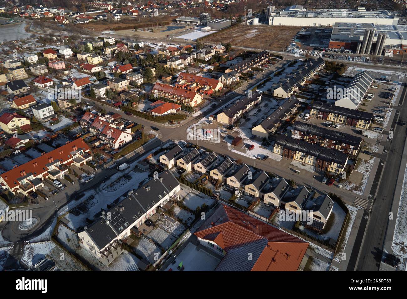 Winter season in Europe town, aerial view. Residential neighborhood ...