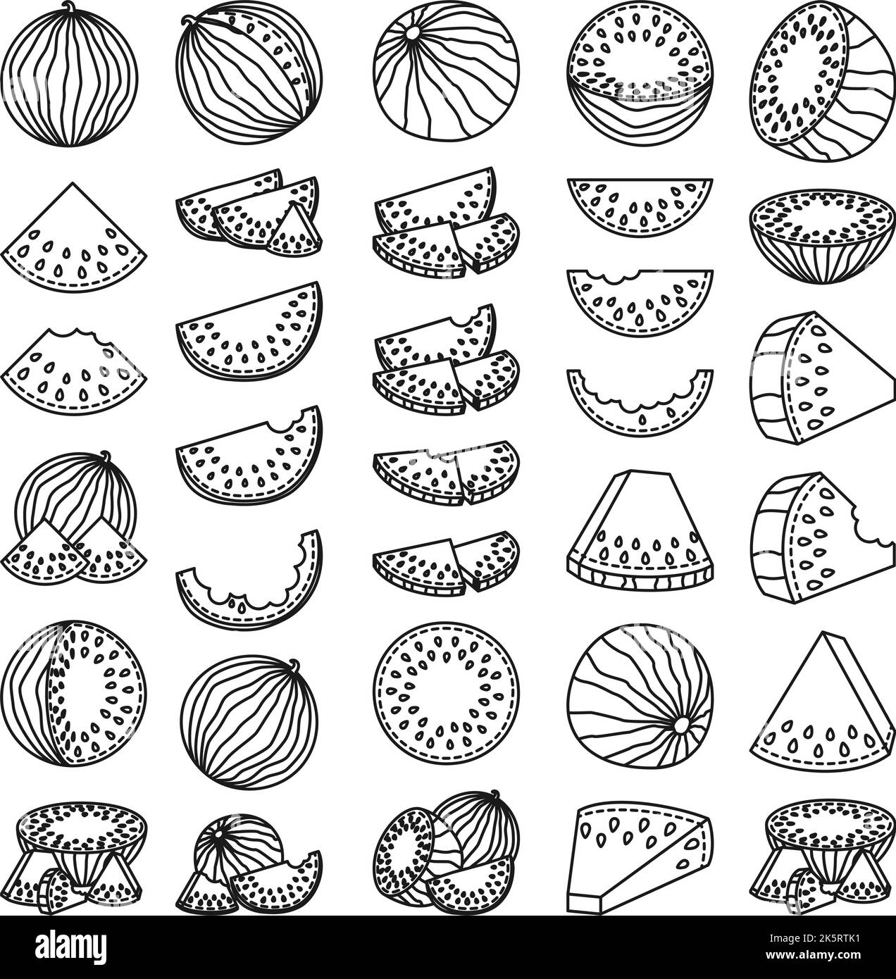 Line art black and white collection of 33 elements Ripe watermelons ...
