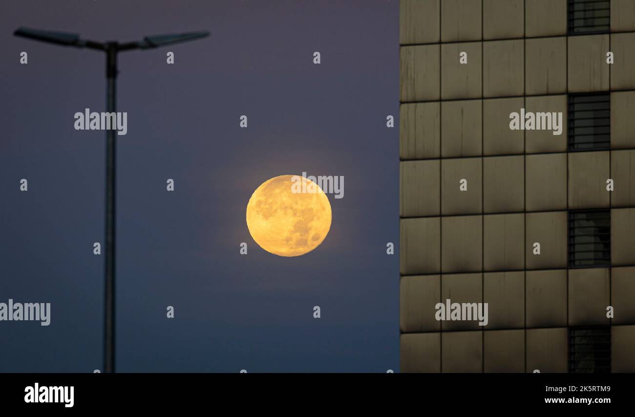 Hanover, Germany. 10th Oct, 2022. The moon can be seen standing low in ...