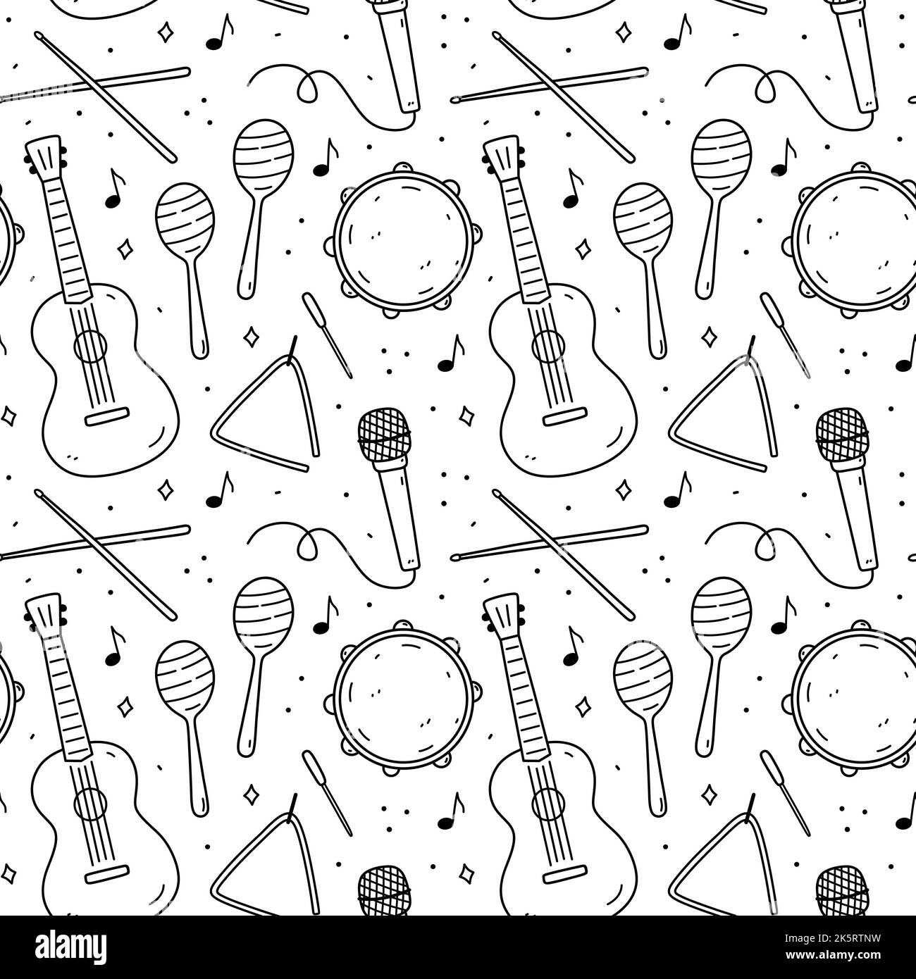 Cute seamless pattern with musical instruments - drumsticks, maracas ...