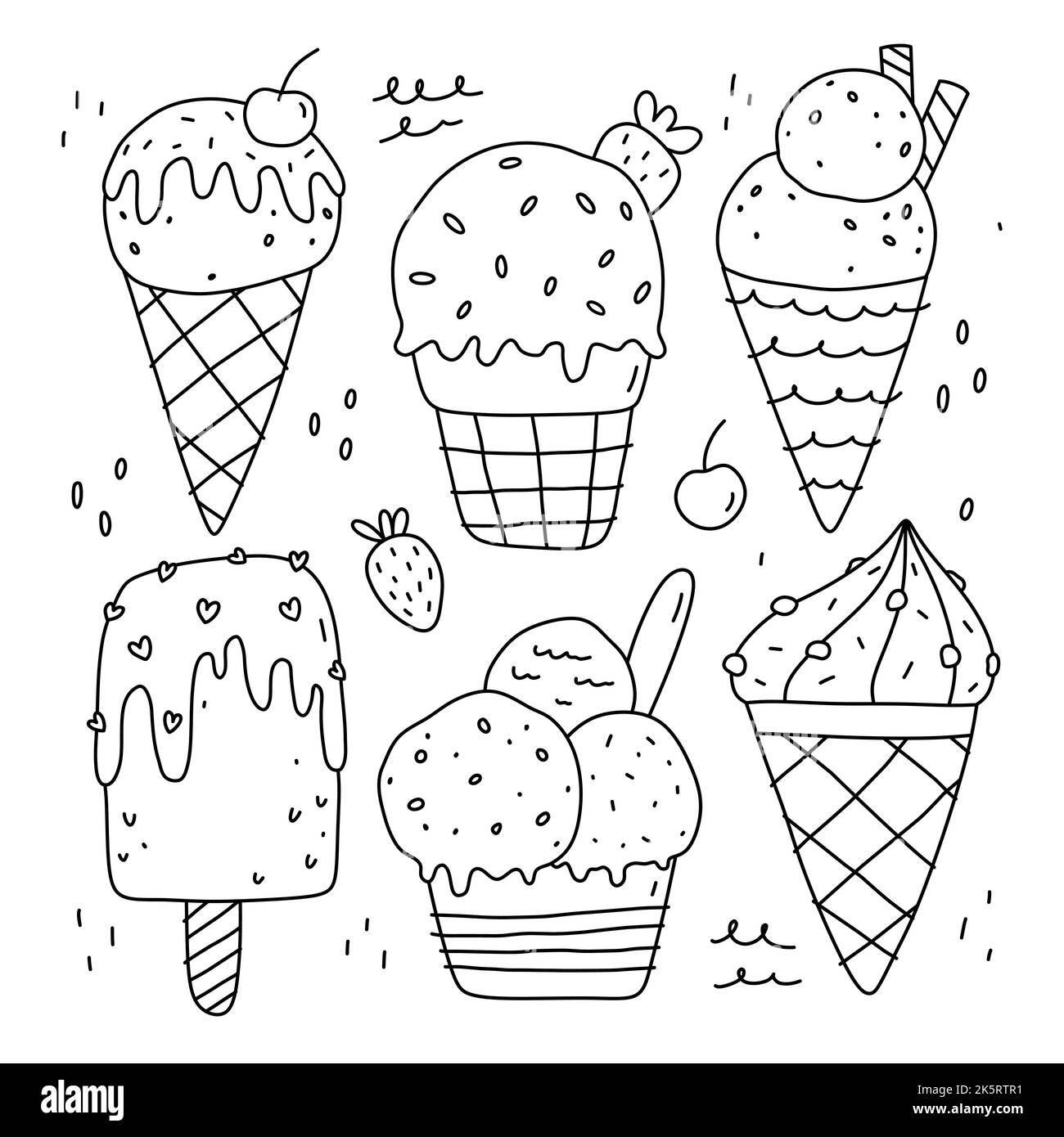 Doodle Set Of Cute Ice Creams Isolated On White Background Sweet Food