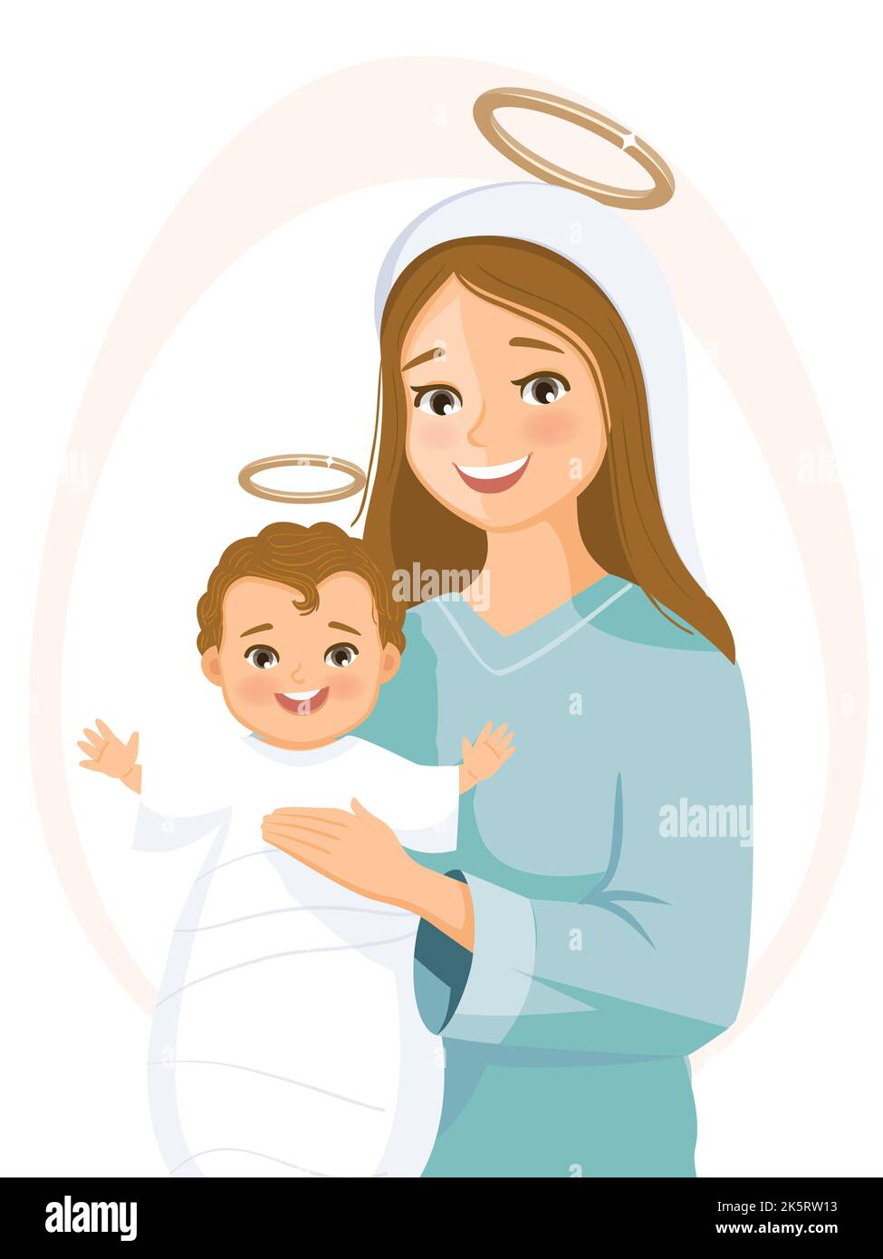Virgin Mary and baby Jesus smiling. Maternal love. Mothers day ...