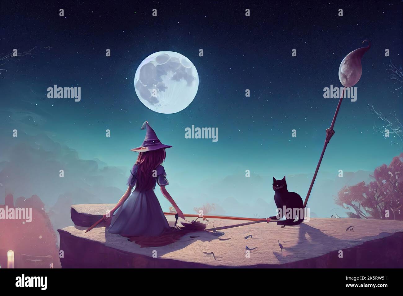 Witch on broomstick painting hi-res stock photography and images - Alamy