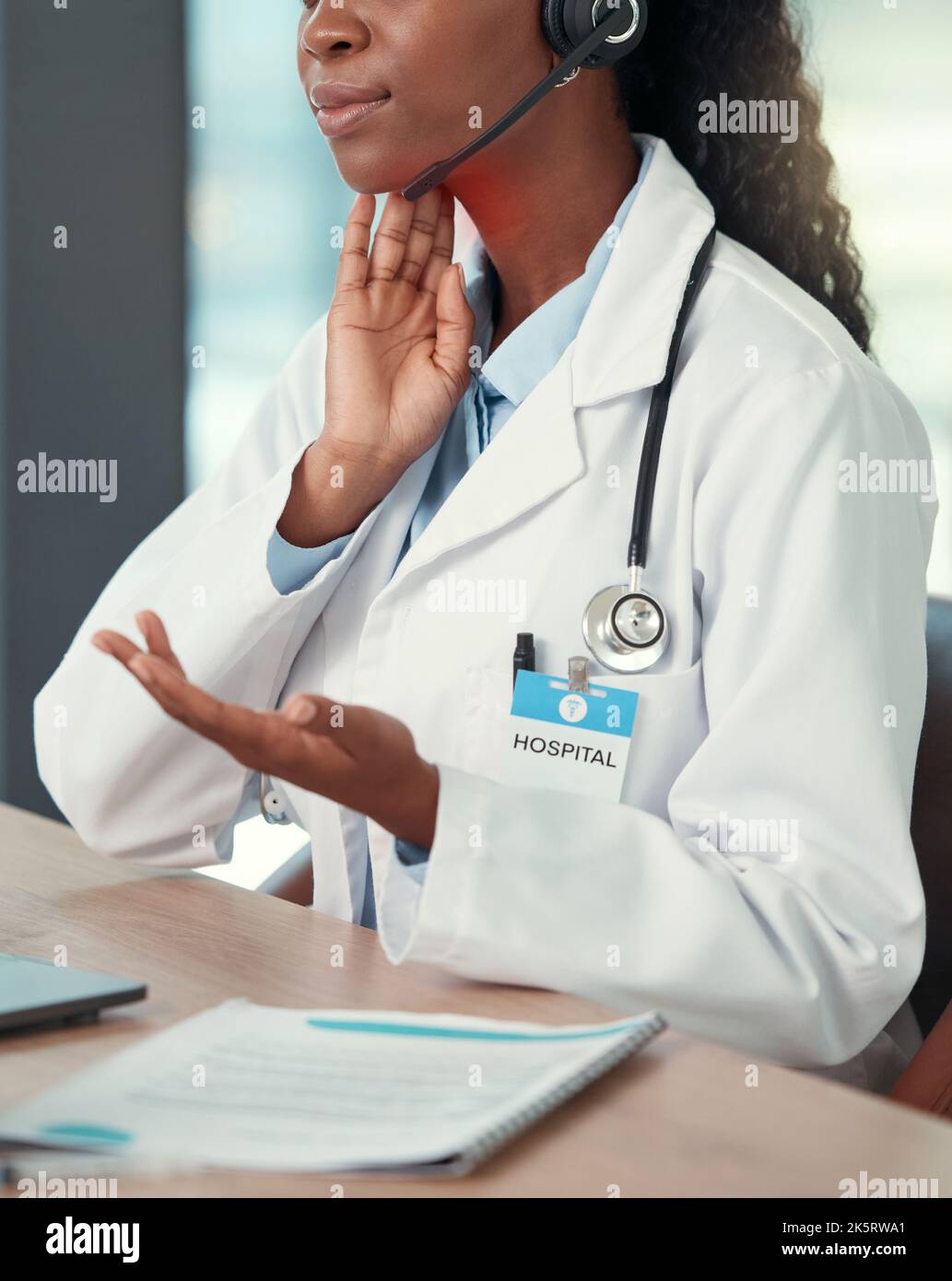 Red cgi of doctor experiencing throat pain in the hospital. Medical ...