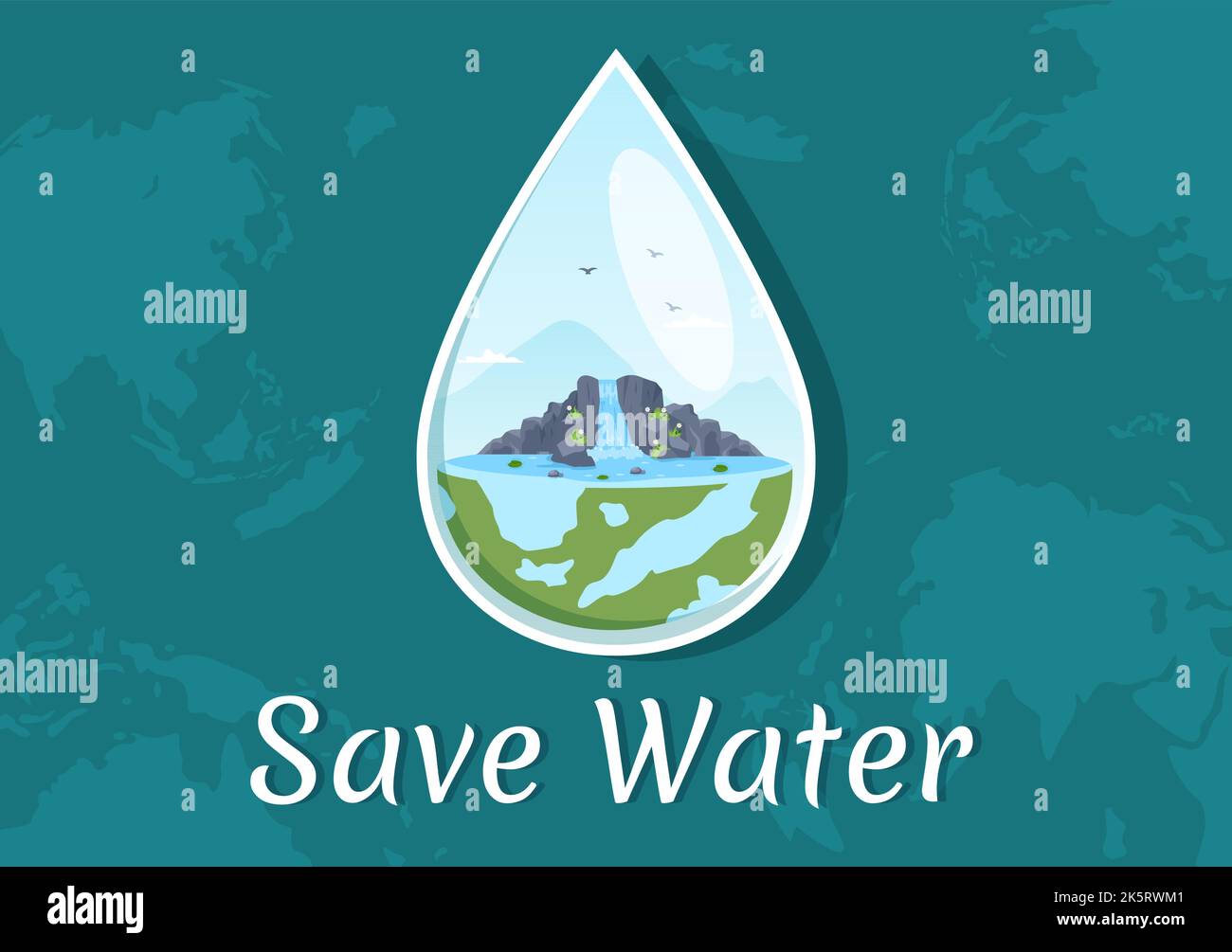 Water Saving Templates Hand Drawn Flat Cartoon Illustration for Mineral ...