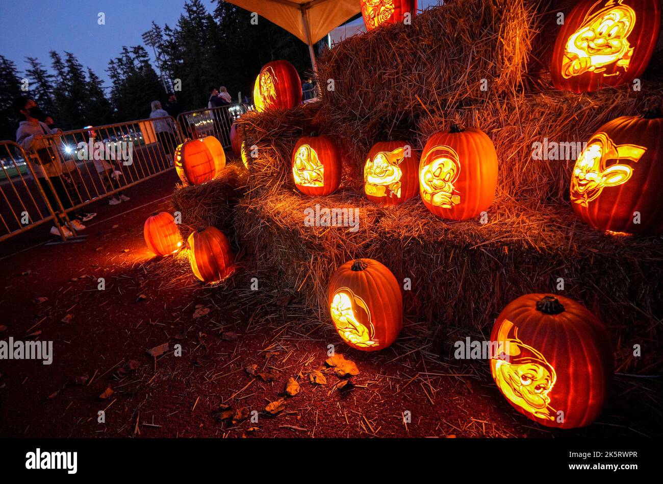 Burnaby, Canada. 9th Oct, 2022. Illuminated pumpkin carvings are seen ...