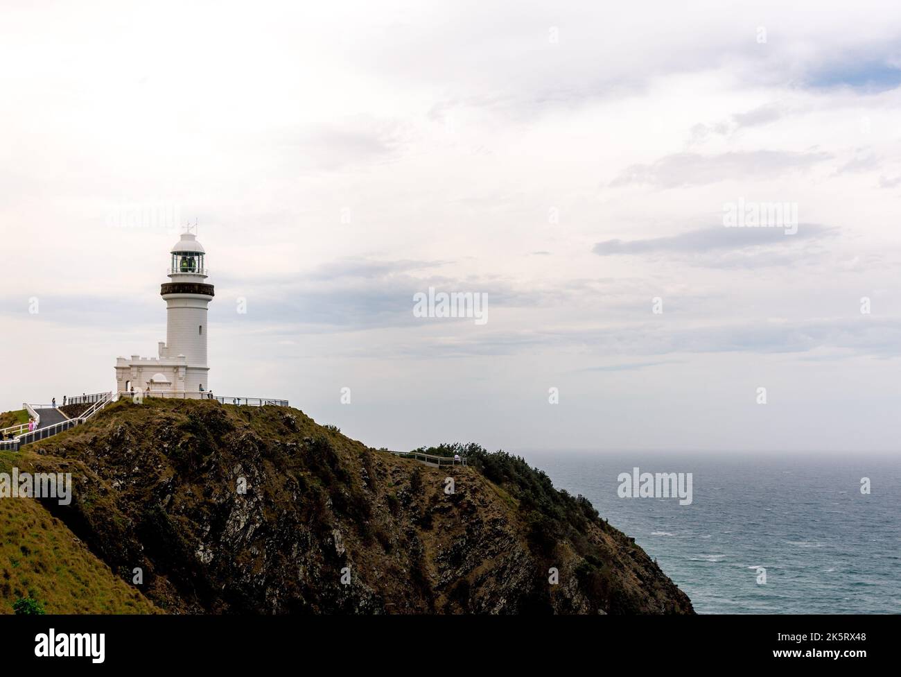 An aerial view of Cape Byron Lighthouse overlooking the sea in Byron ...