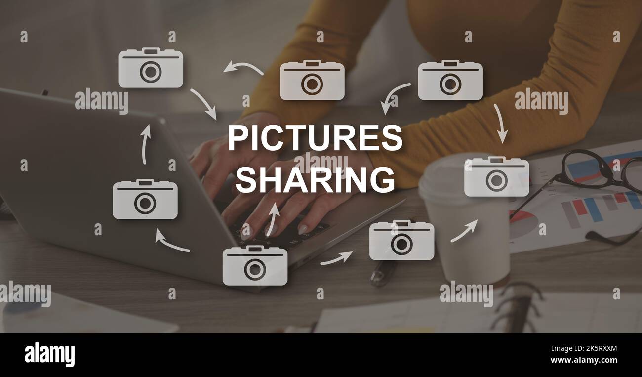Pictures sharing concept illustrated by a picture on background Stock ...
