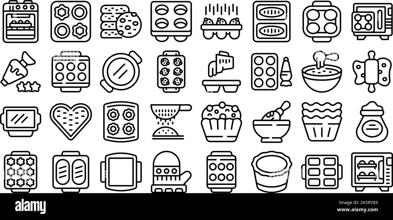Bakeware icons set outline vector. Mould silicon. Baking cook Stock ...