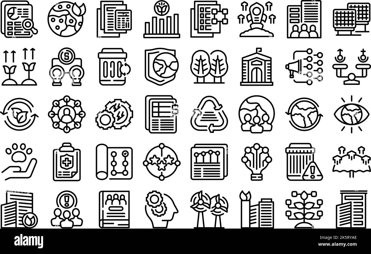 Environment Social Governence Icons Set Outline Vector Esg Corporate