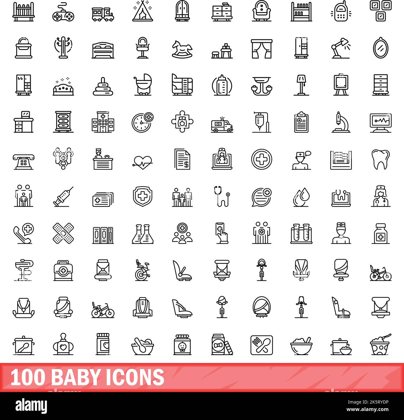 100 baby icons set. Outline illustration of 100 baby icons vector set ...