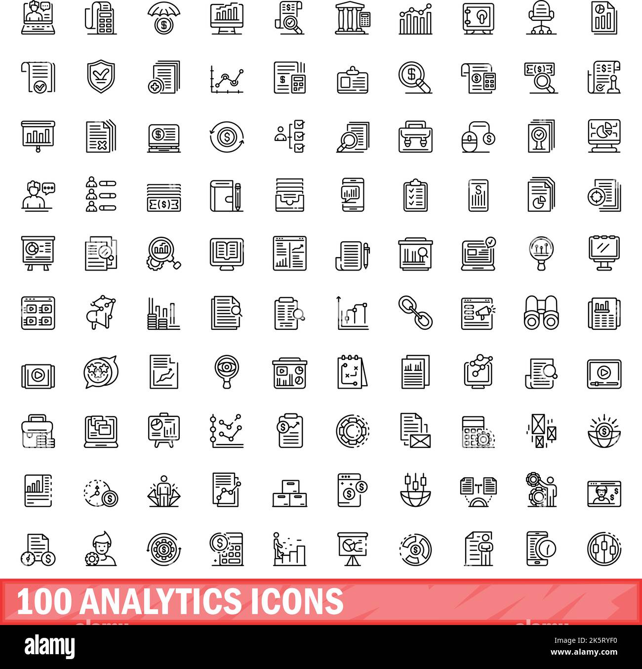 100 analytics icons set. Outline illustration of 100 analytics icons vector set isolated on ...
