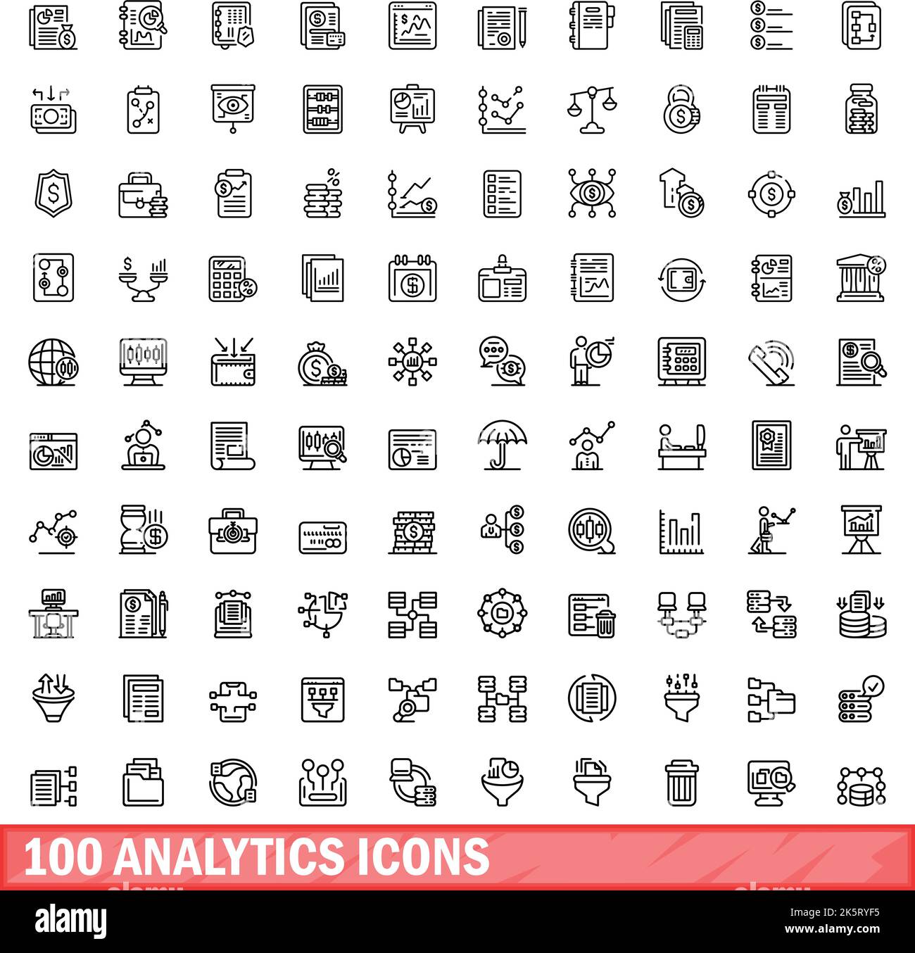 100 analytics icons set. Outline illustration of 100 analytics icons ...
