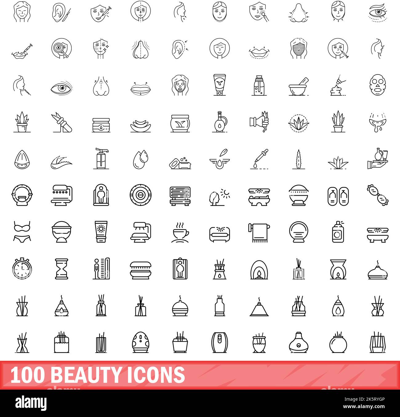 100 beauty icons set. Outline illustration of 100 beauty icons vector ...