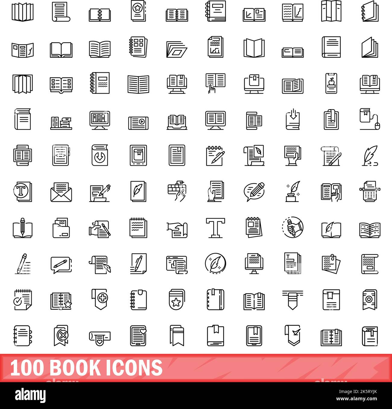 100 book icons set. Outline illustration of 100 book icons vector set ...