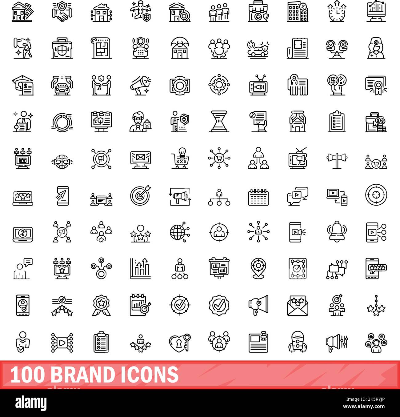 100 brand icons set. Outline illustration of 100 brand icons vector set ...