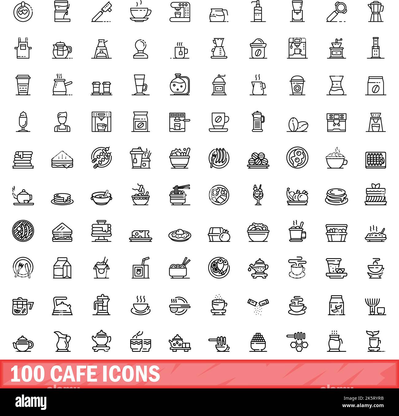 100 cafe icons set. Outline illustration of 100 cafe icons vector set ...