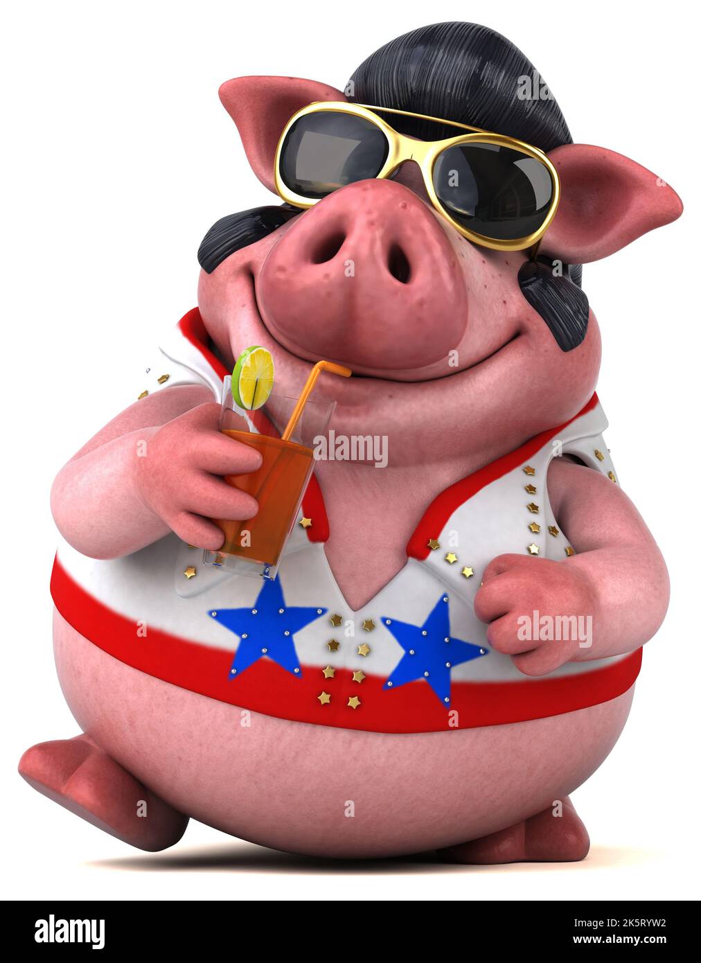 Fun 3D cartoon illustration of a pig rocker Stock Photo - Alamy