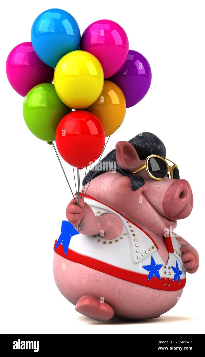 Fun 3D cartoon illustration of a pig rocker Stock Photo - Alamy