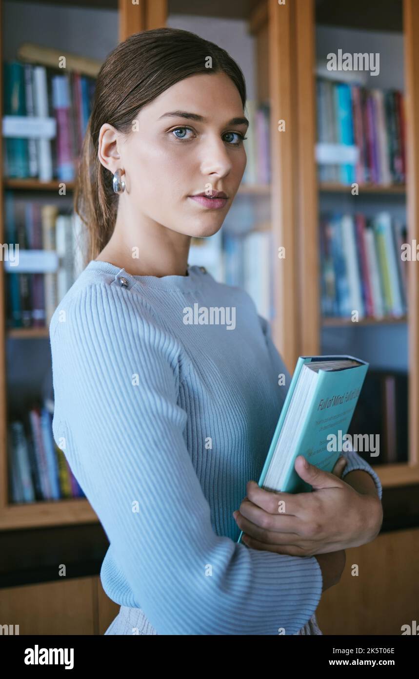 Education, books or university student in college library, classroom or ...