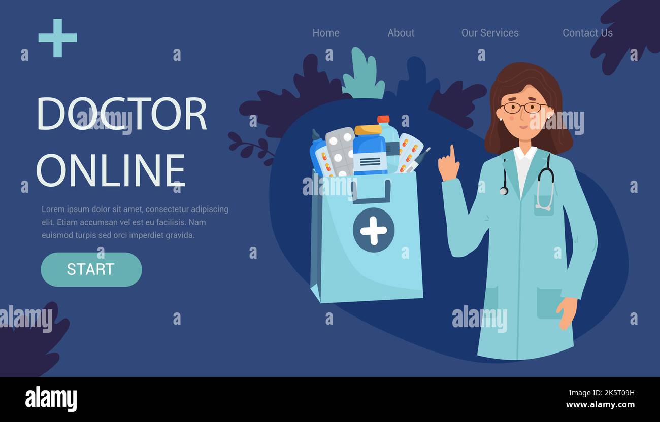 landing page shopping doctor with bag for medical pills and bottles ...