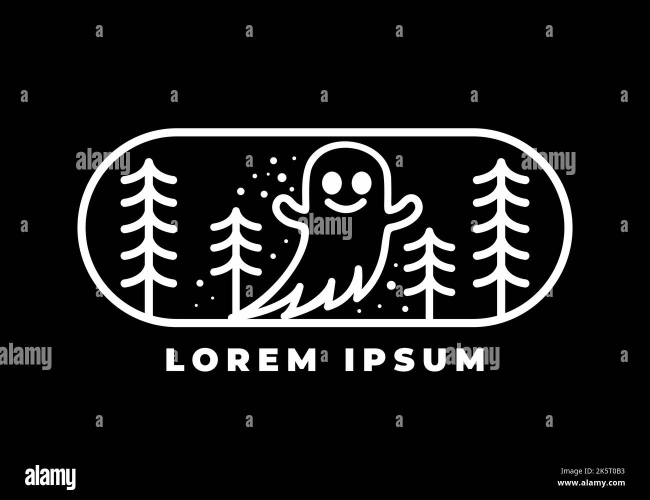 An editable illustration of a flying ghost with a text box on a black ...