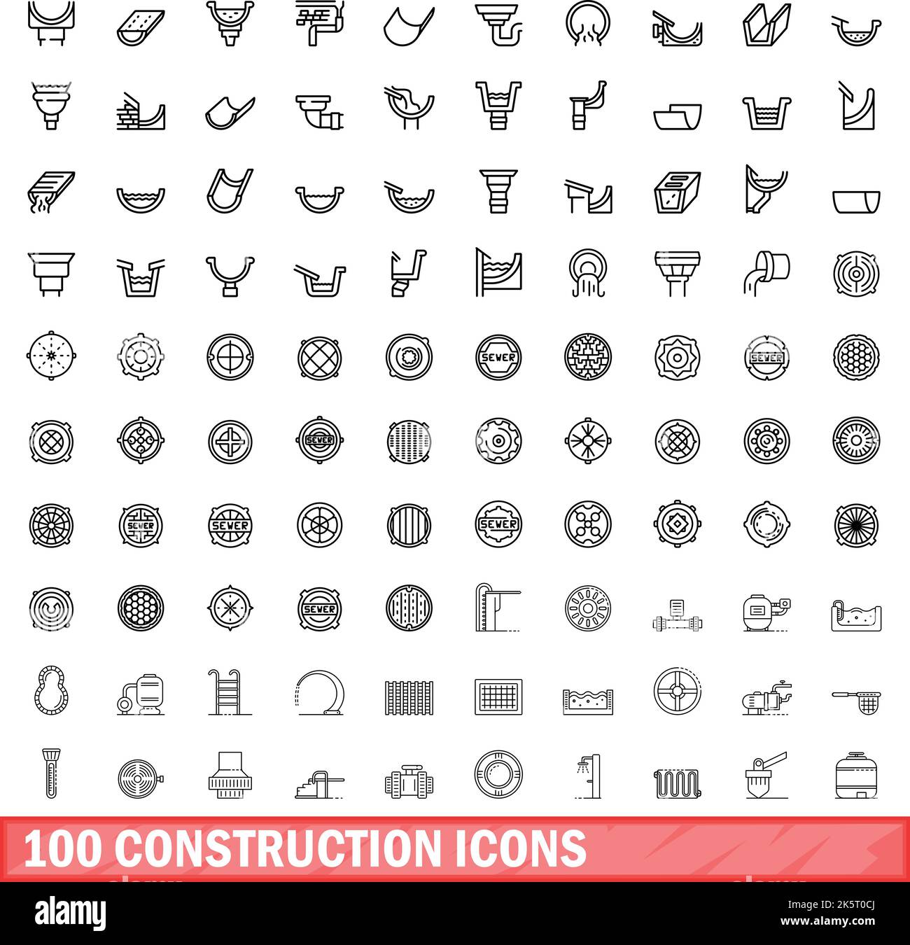 100 construction icons set. Outline illustration of 100 construction ...
